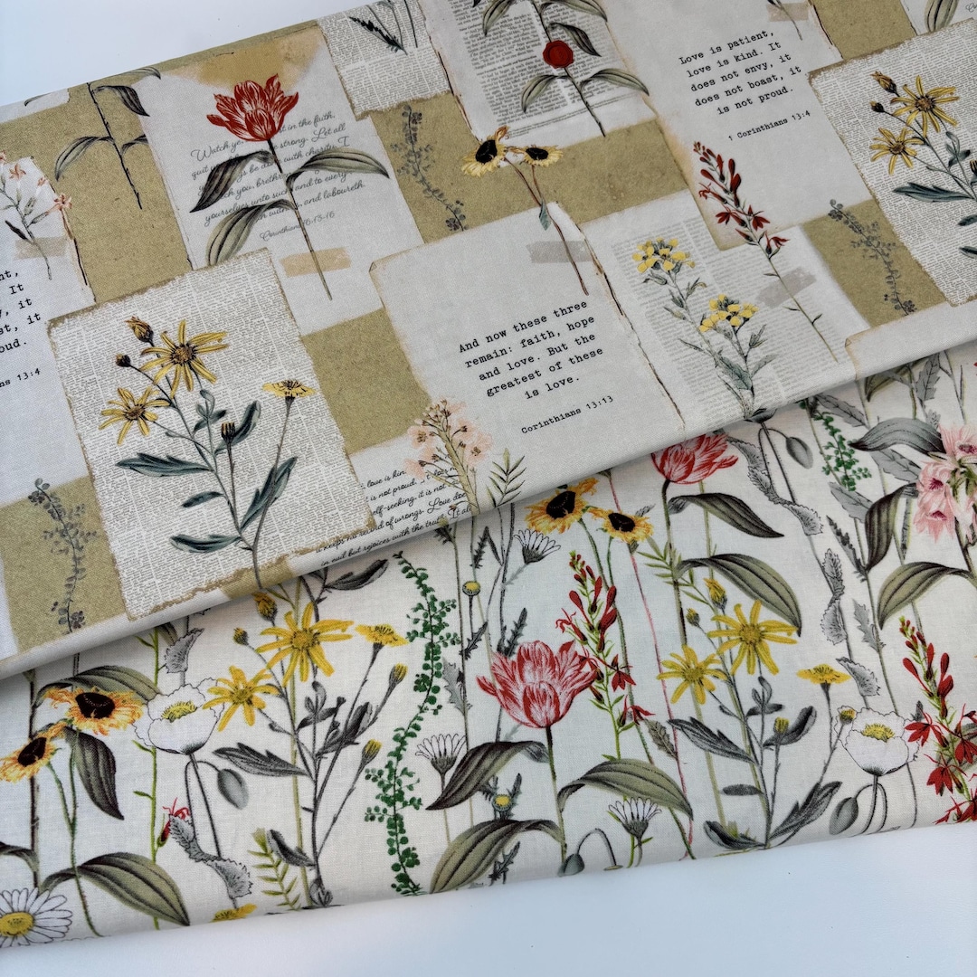 Christian Cotton Fabric: 1 Corinthians 13, Pressed Floral Verses - Etsy