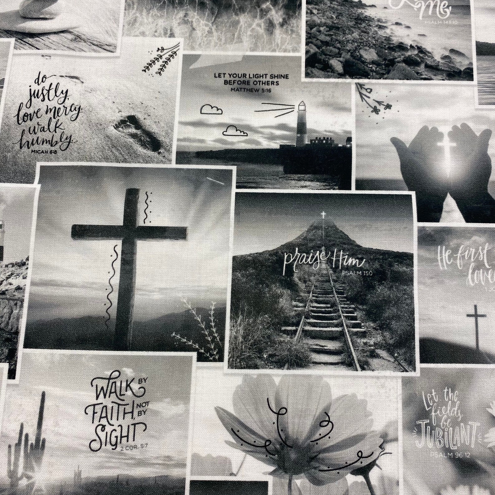 Christian Collage Photo Fabric With Images and Bible Verses - Etsy