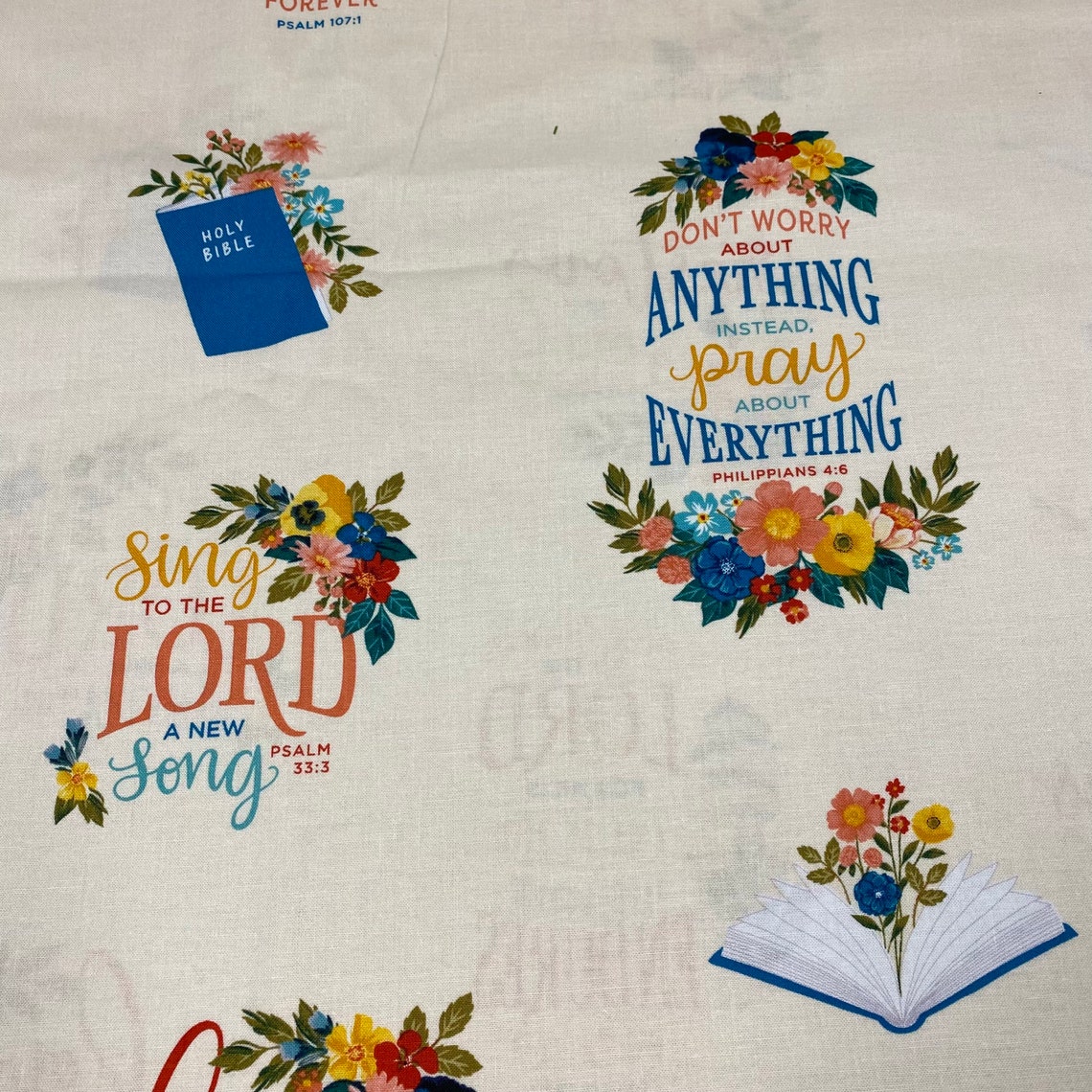 Floral Christian Fabric With Multiple Bible Verses. - Etsy