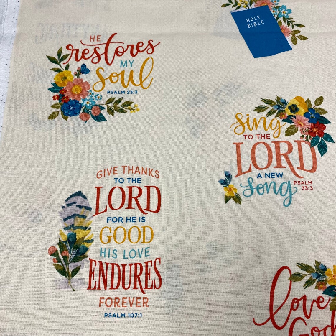 Floral Christian Fabric With Multiple Bible Verses. - Etsy