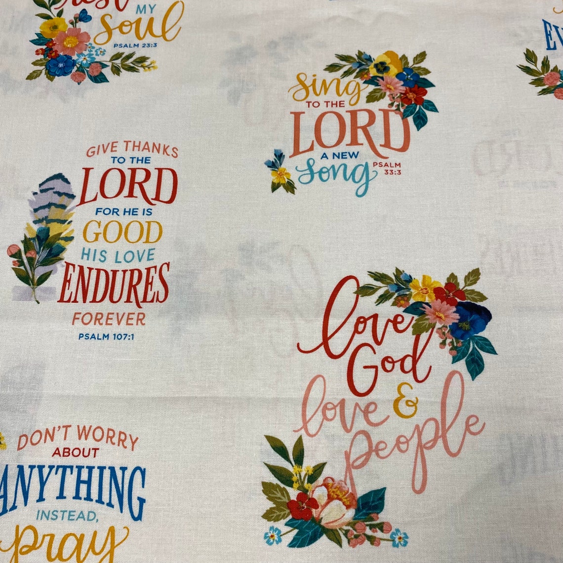 Floral Christian Fabric With Multiple Bible Verses. - Etsy