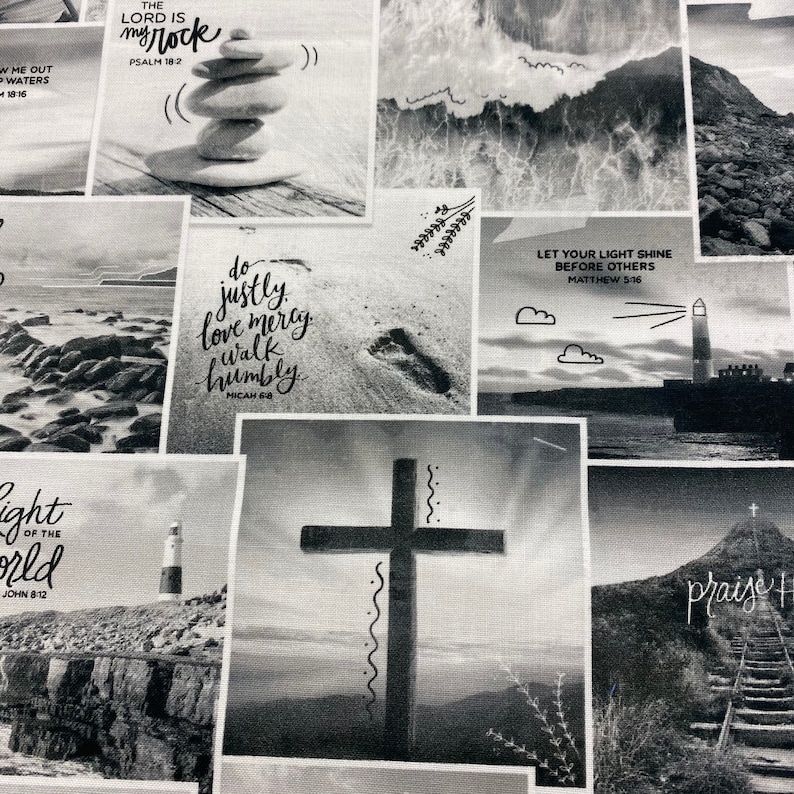 Christian Collage Photo Fabric With Images and Bible Verses - Etsy