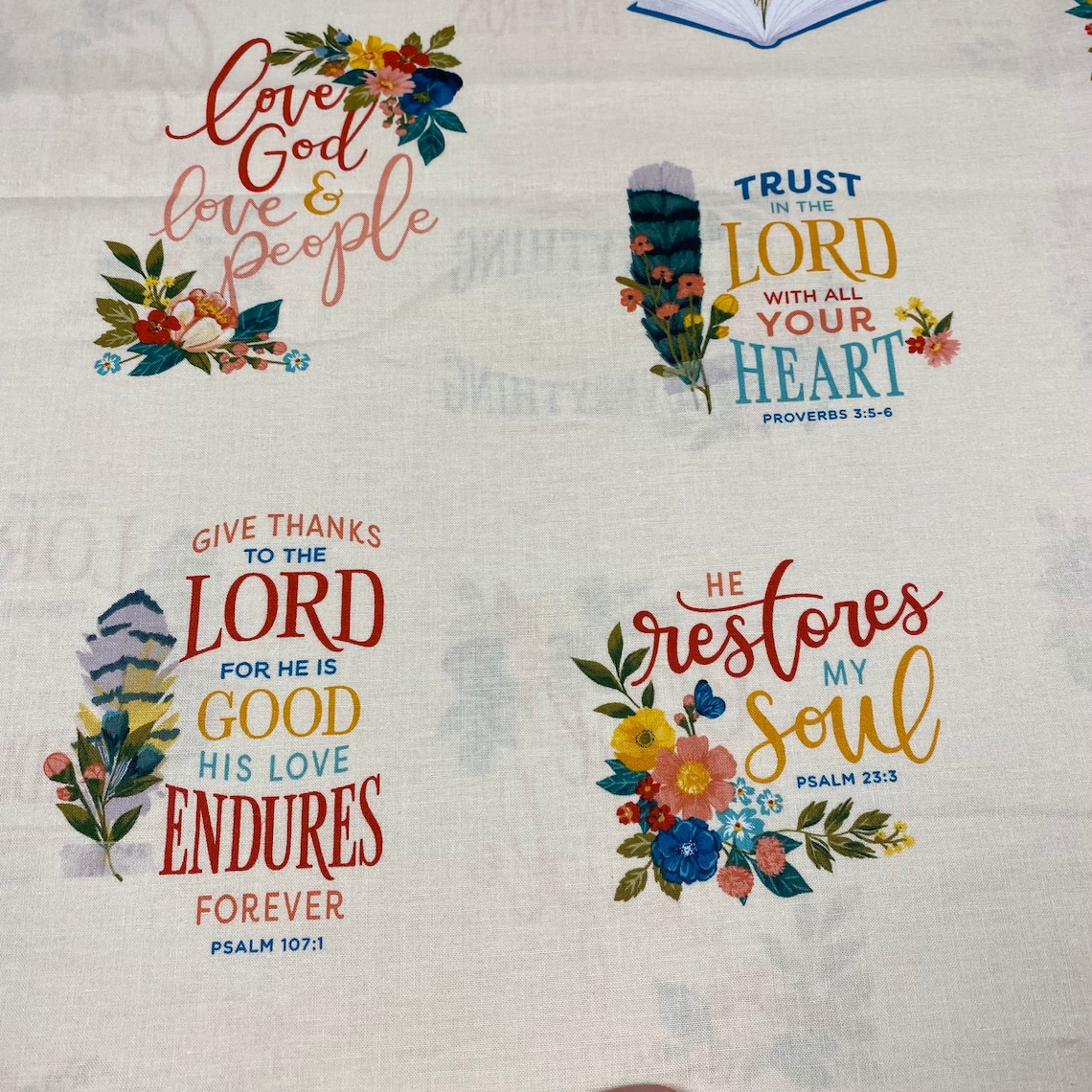 Floral Christian Fabric With Multiple Bible Verses. - Etsy