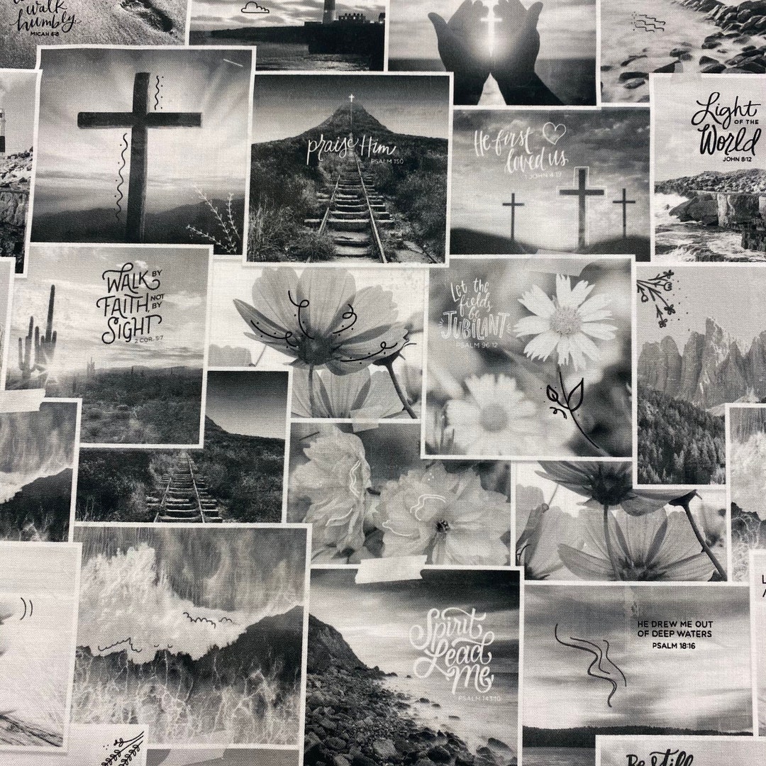Christian Collage Photo Fabric With Images and Bible Verses. Sold by ...