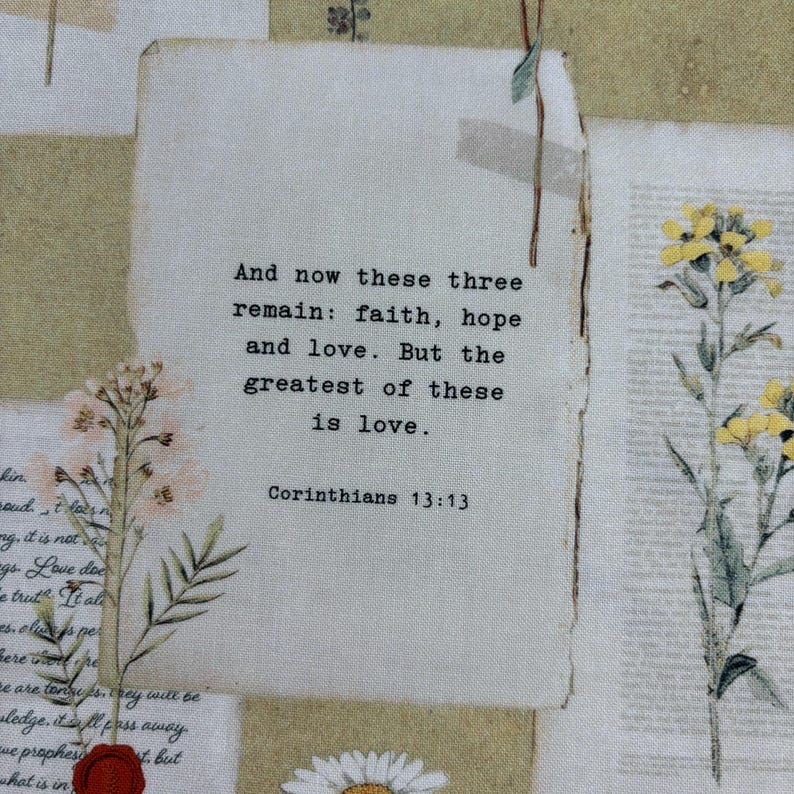 Christian Cotton Fabric: 1 Corinthians 13, Pressed Floral Verses - Etsy