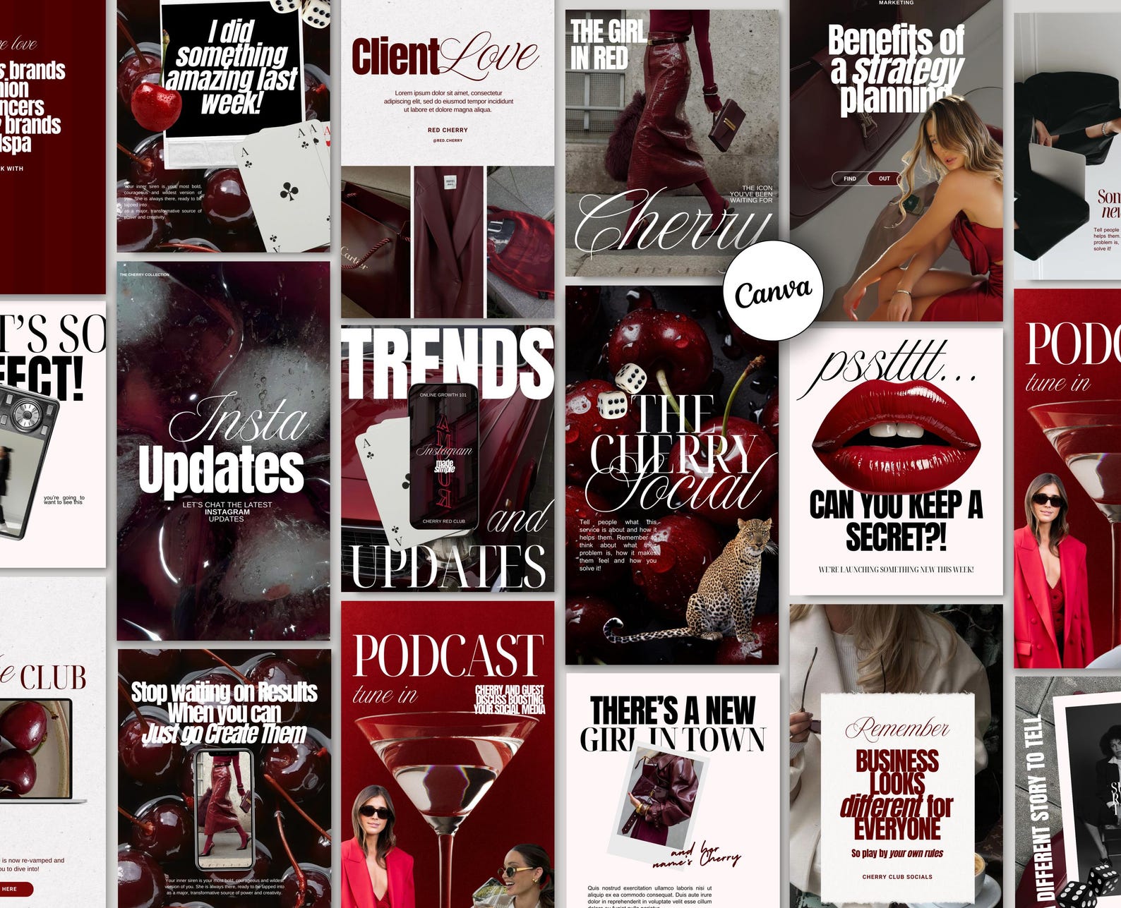 CHERRY Canva Instagram Templates | 160 Posts & Stories| Dark Red ...