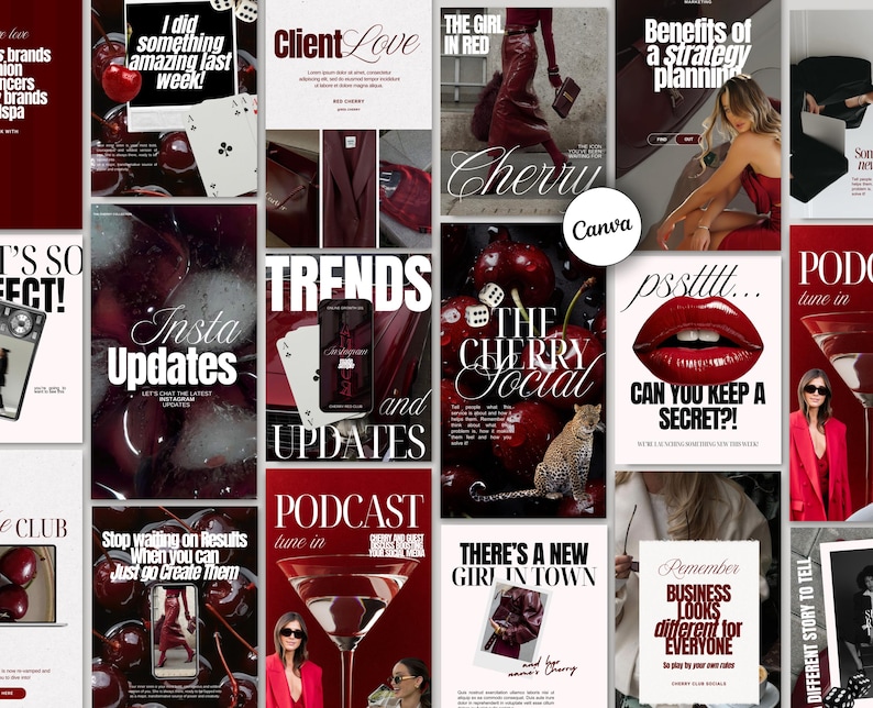 CHERRY Canva Instagram Templates | 160 Posts & Stories| Dark Red ...