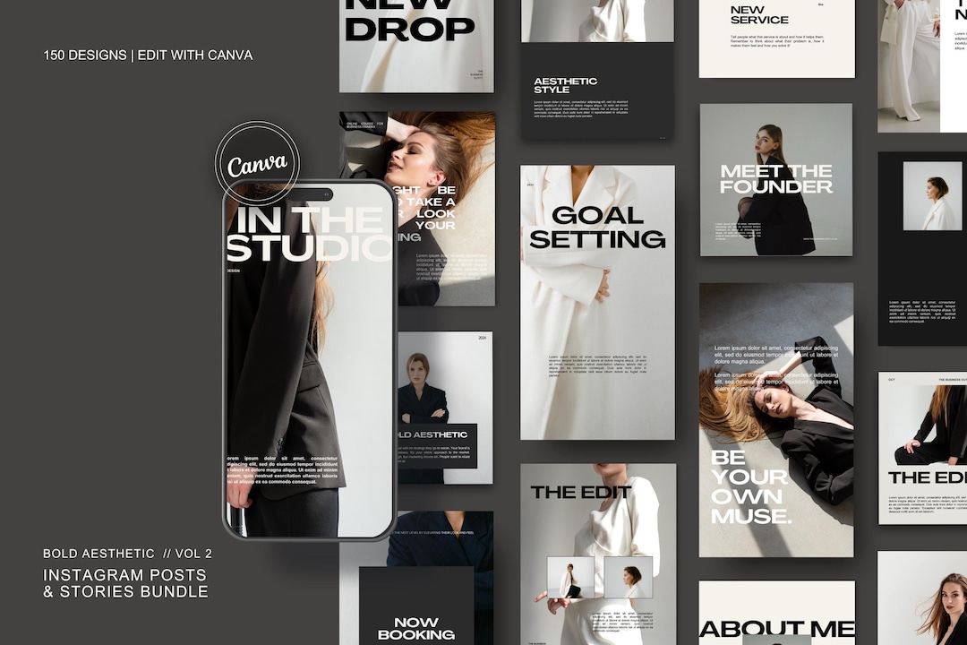 150 Bold Editorial Aesthetic Instagram Posts Stories Editable Canva ...