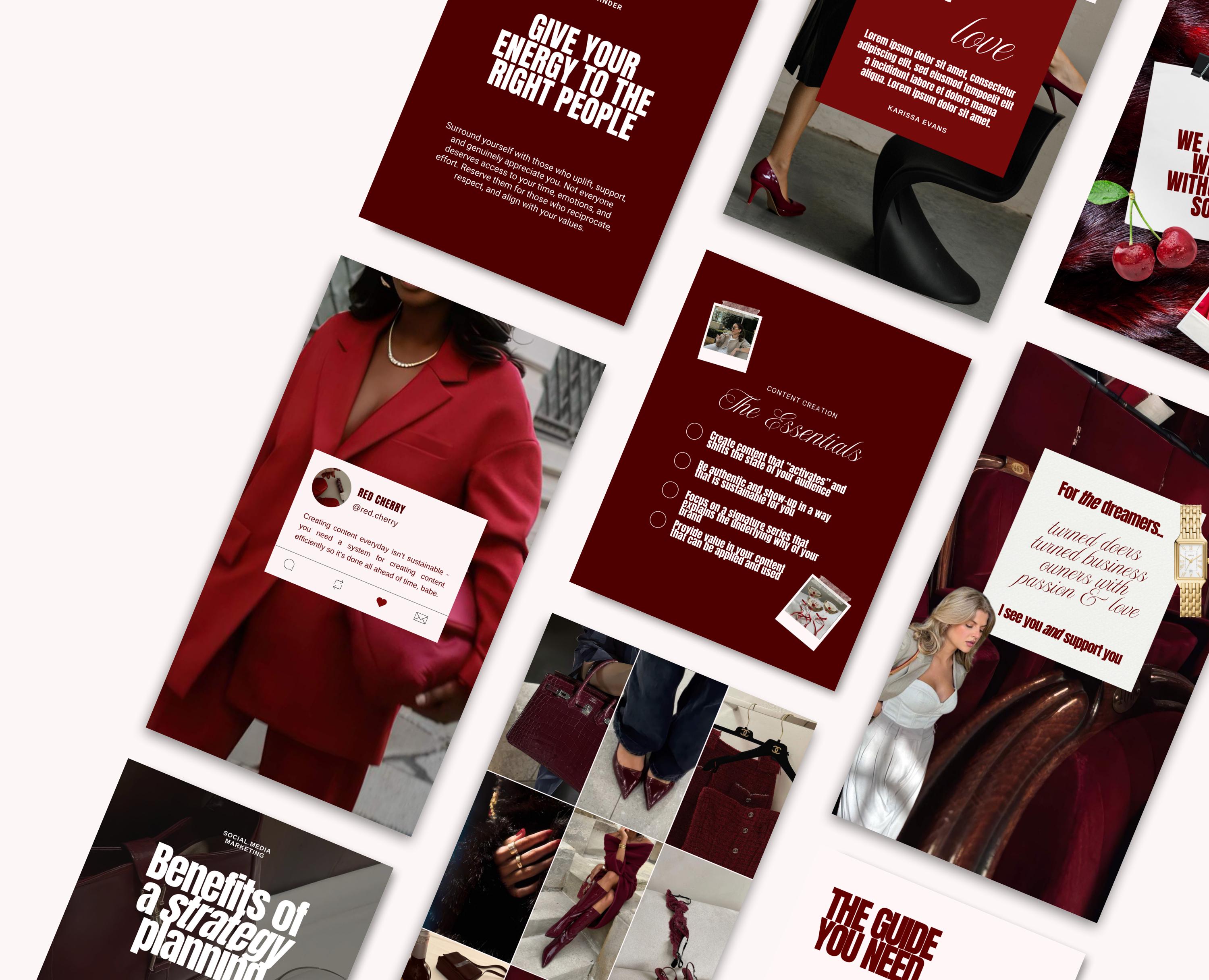 CHERRY Canva Instagram Templates | 160 Posts & Stories| Dark Red ...
