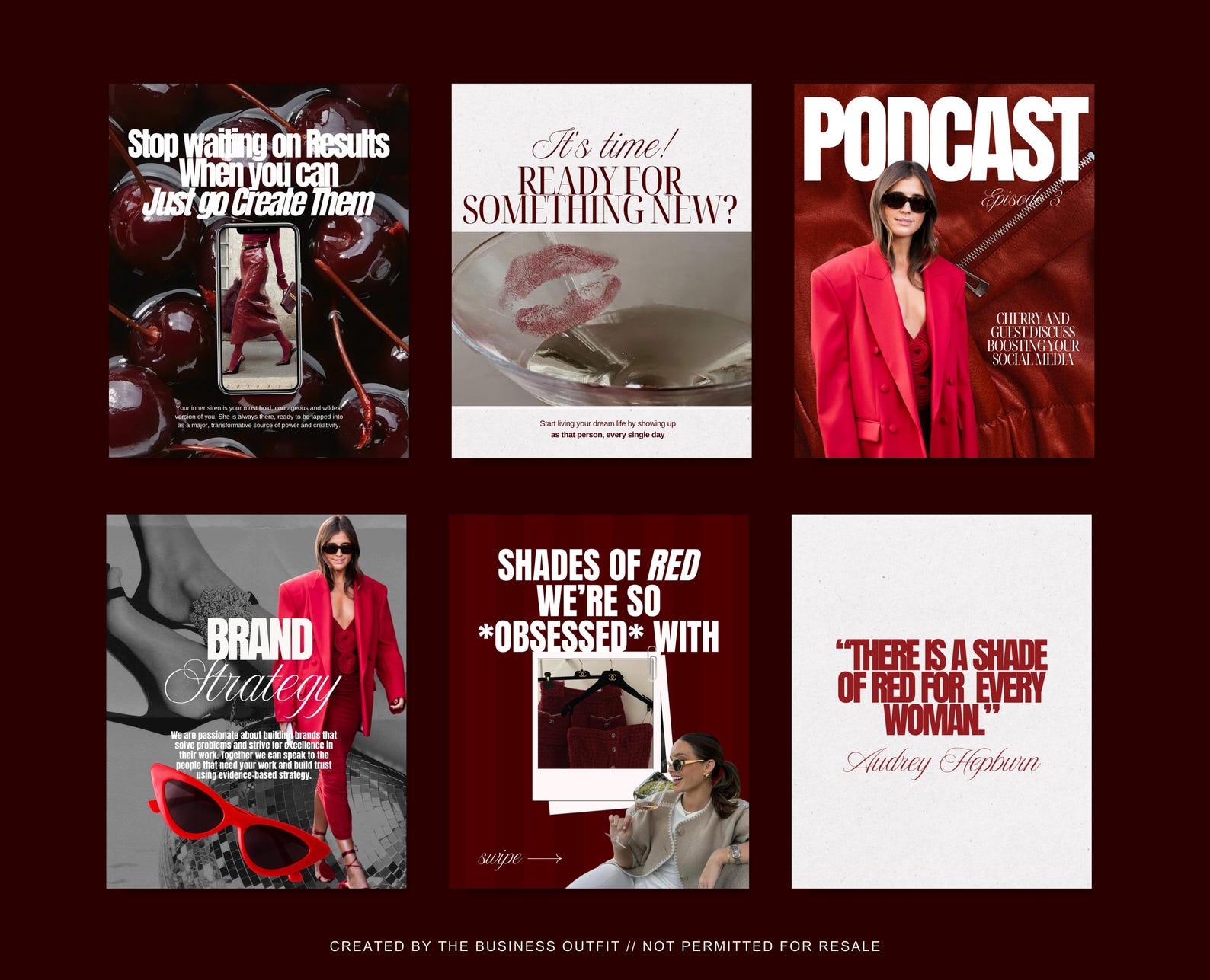 CHERRY Canva Instagram Templates | 160 Posts & Stories| Dark Red ...