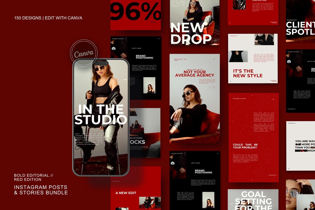 150+ Bold Editorial Aesthetic Red Edition Instagram Posts | Editable ...