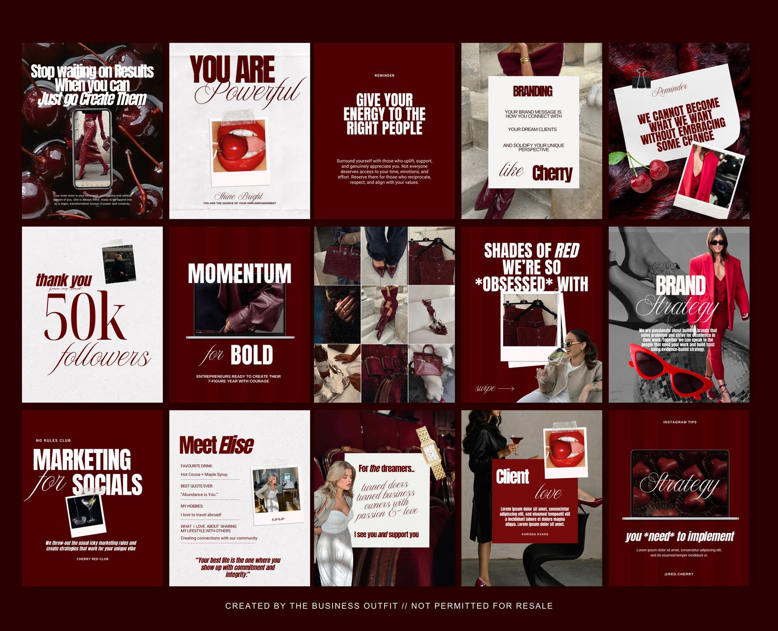 CHERRY Canva Instagram Templates | 160 Posts & Stories| Dark Red ...