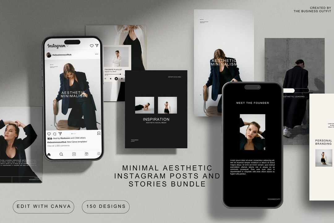 150 Minimalist Aesthetic Instagram Posts & Stories Editable Canva ...