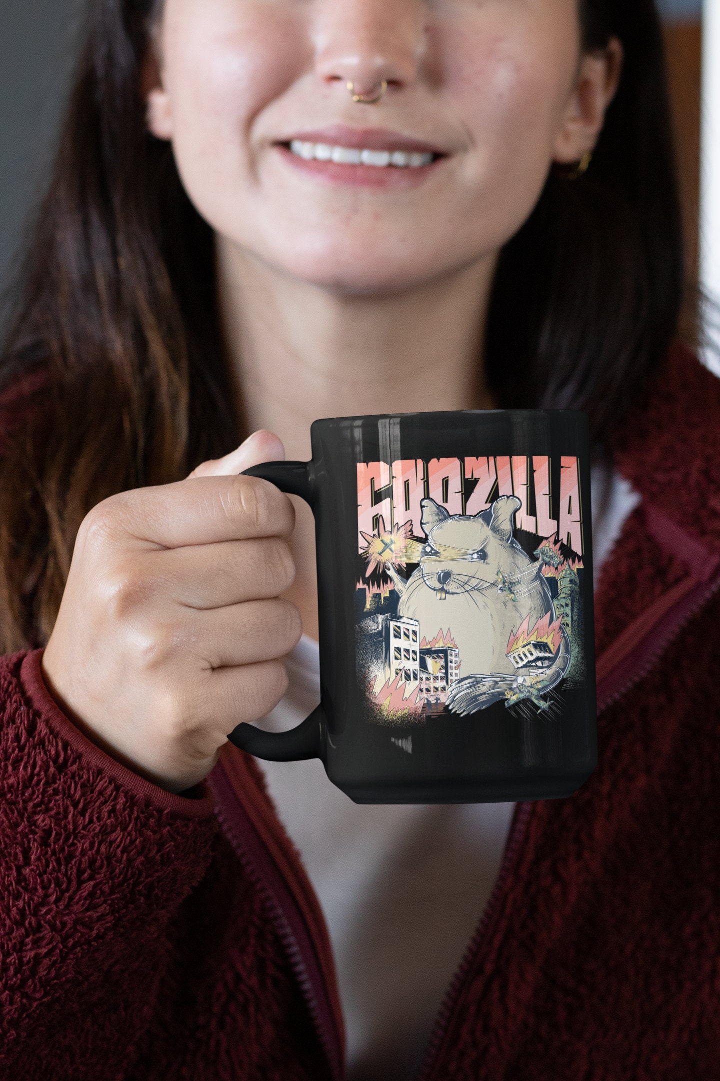 Funny Cool GOOZILLA | DEGUZILLA Black Mug 15oz | Gift for Degu Holders ...