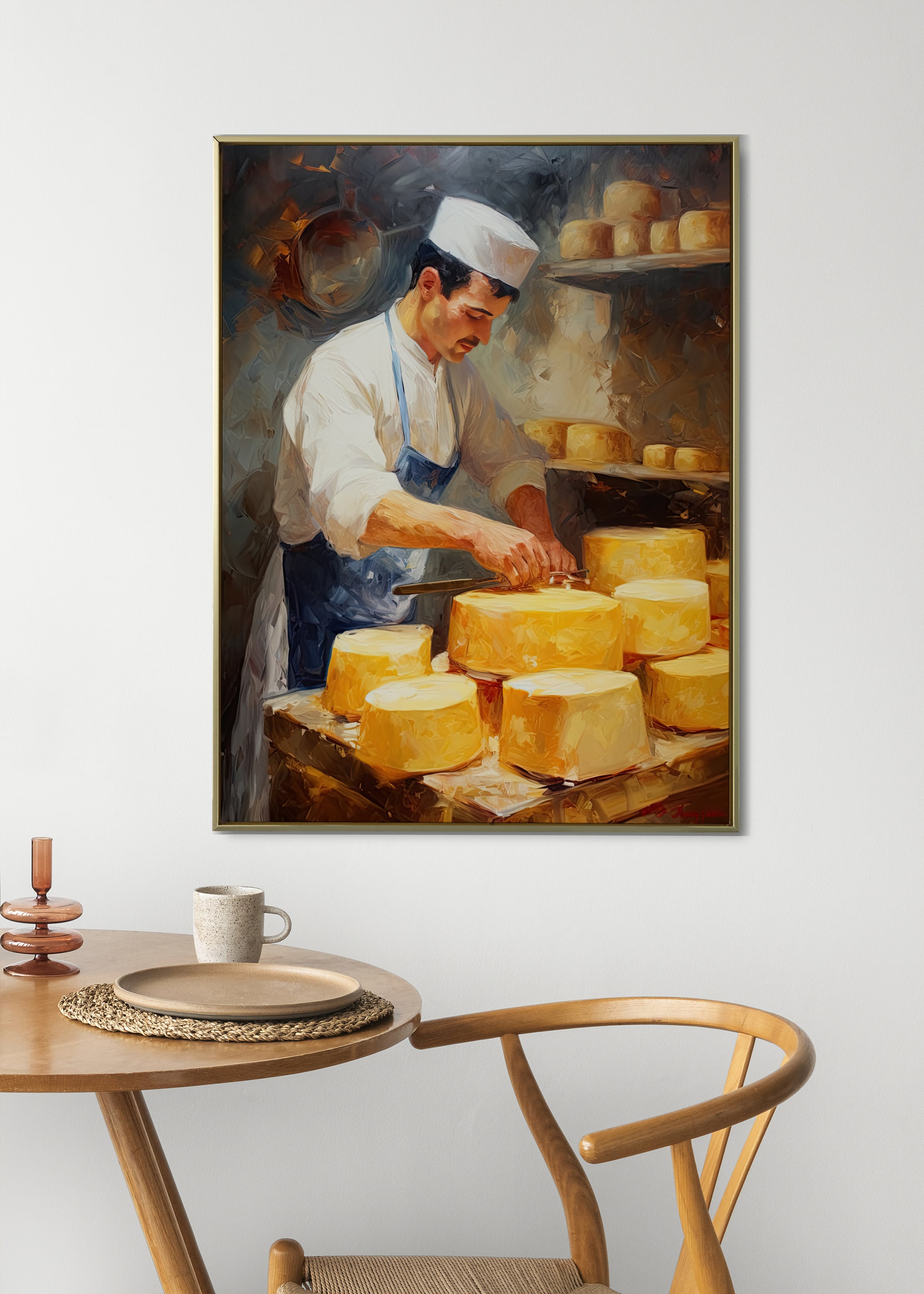 The Cheesemaker Vintage Food Art, Kitchen Art, Impressionist Cheese Art ...