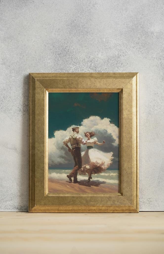 Beach Day Romantic Couples Art, Antique Couples Painting, Vintage ...