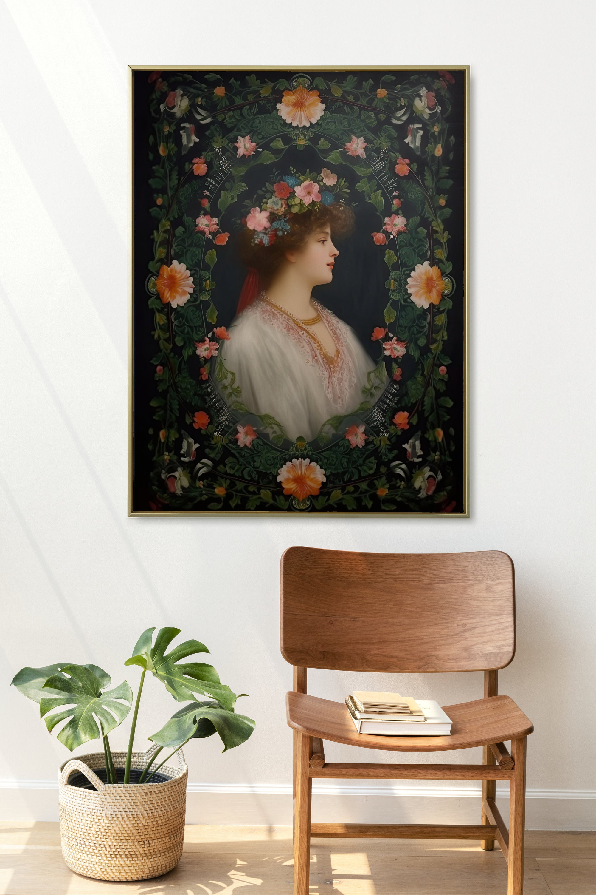 The Muse Neoclassical Renaissance Art, Vintage Female Portrait, Floral ...