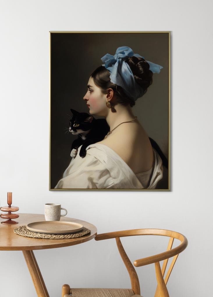 Mid Century Cat Renaissance Pet Painting, Vintage Cat Painting, Cat ...