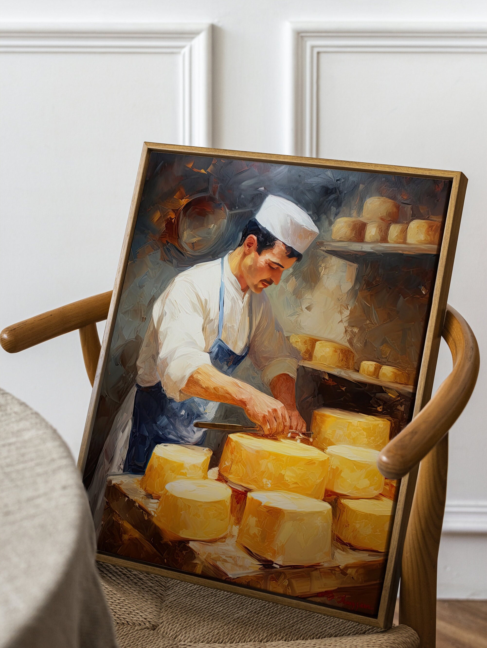 The Cheesemaker Vintage Food Art, Kitchen Art, Impressionist Cheese Art ...