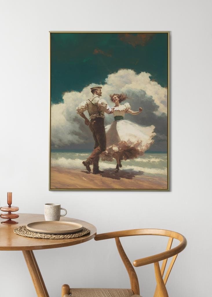 Beach Day Romantic Couples Art, Antique Couples Painting, Vintage ...