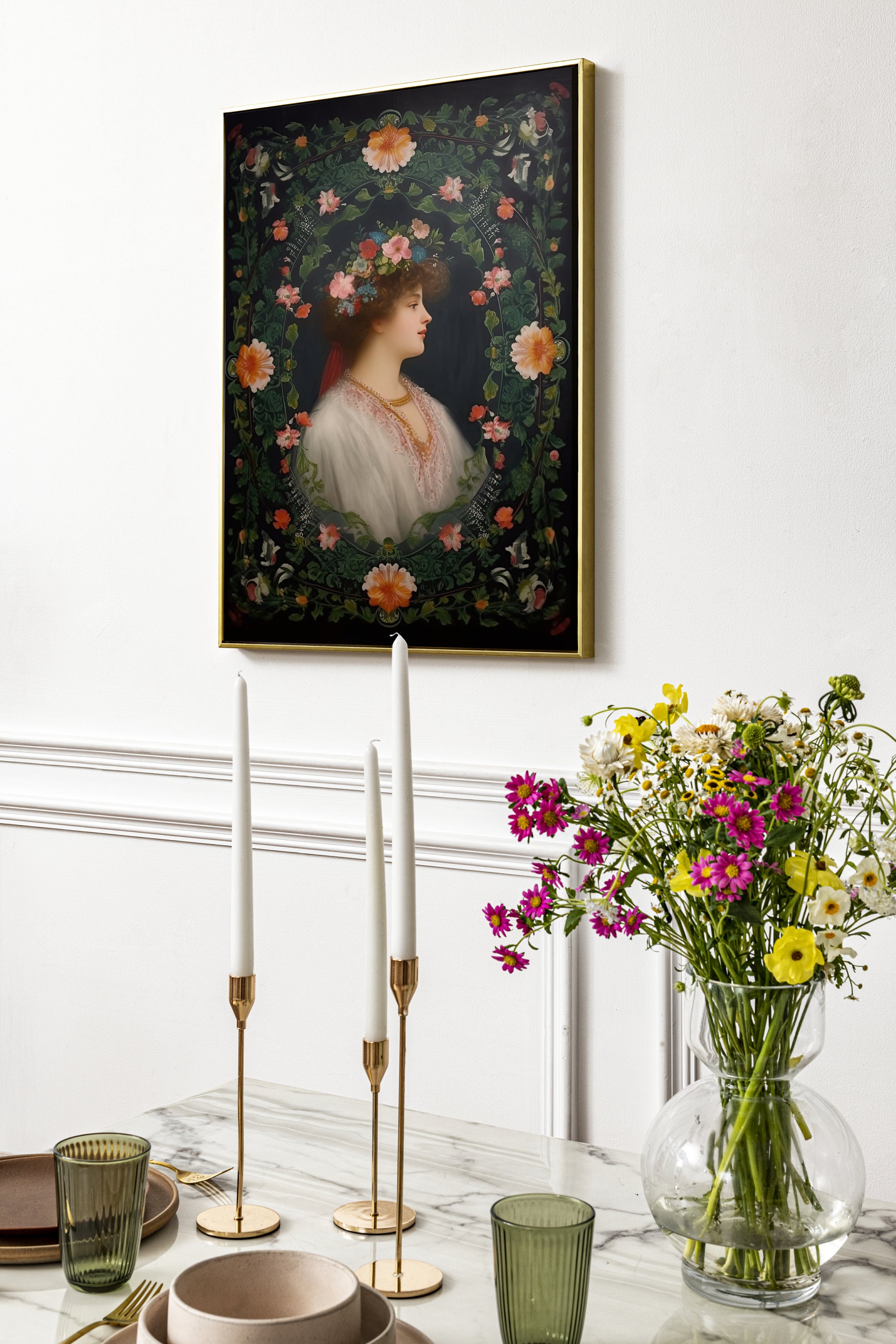 The Muse Neoclassical Renaissance Art, Vintage Female Portrait, Floral ...