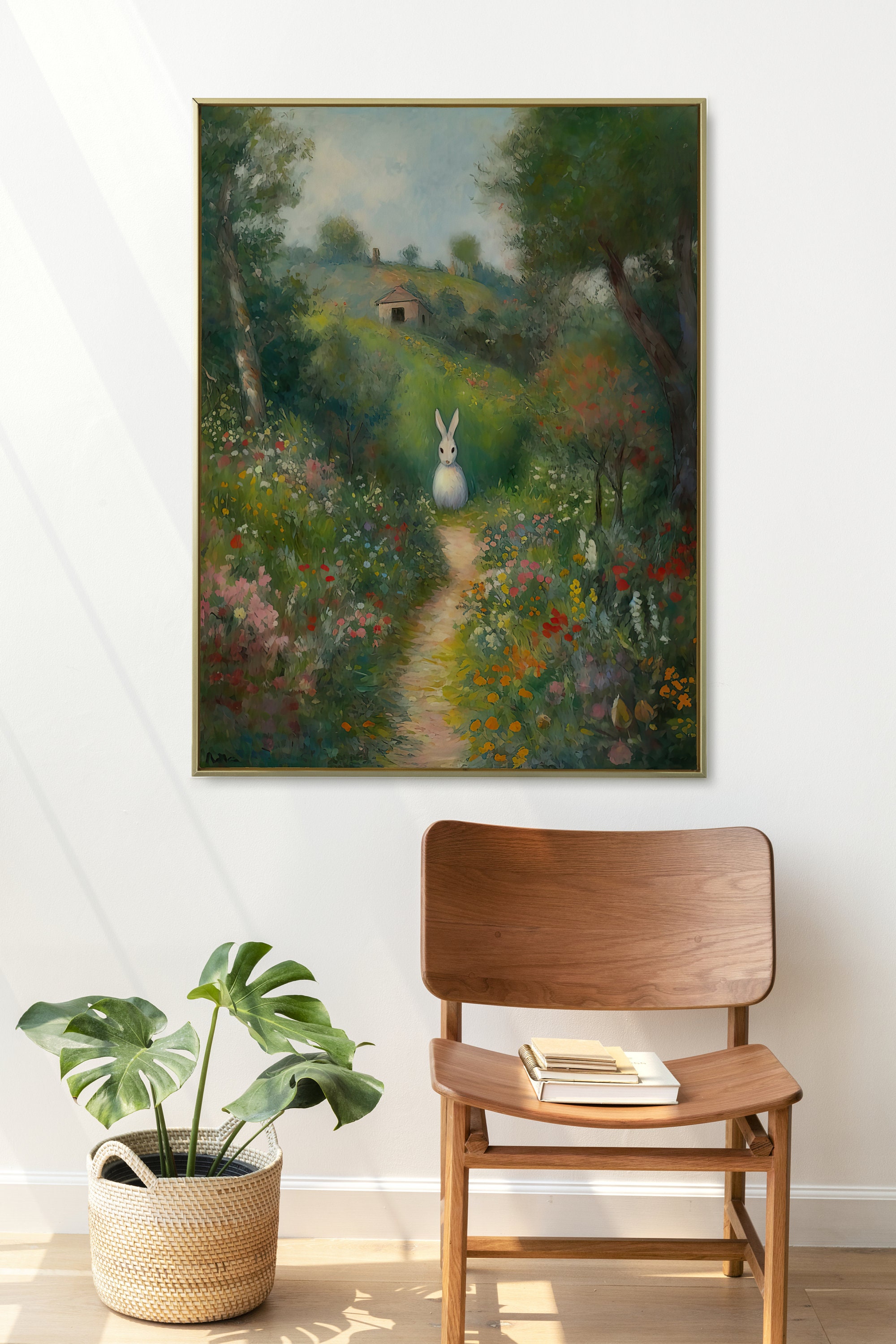 Cottage Bunny Cottagecore Art, Impressionist Nature Painting, Whimsical ...