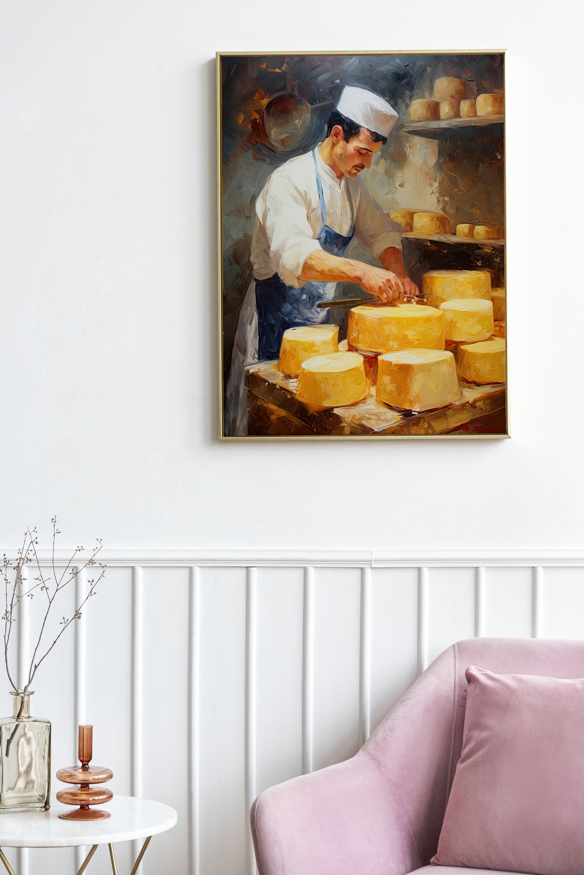 The Cheesemaker Vintage Food Art, Kitchen Art, Impressionist Cheese Art ...