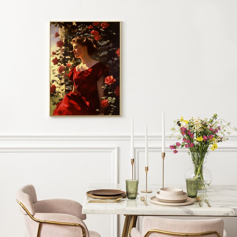 Rose Garden Neoclassical Renaissance Art, Vintage Female Portrait ...