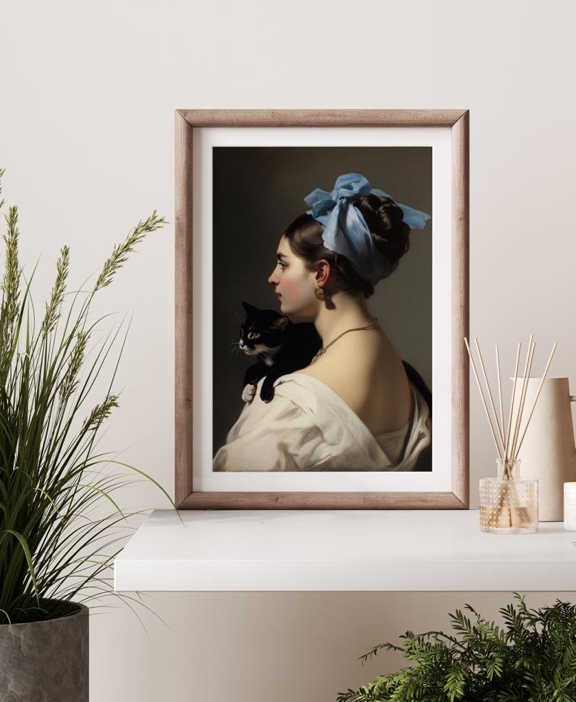 Mid Century Cat Renaissance Pet Painting, Vintage Cat Painting, Cat ...