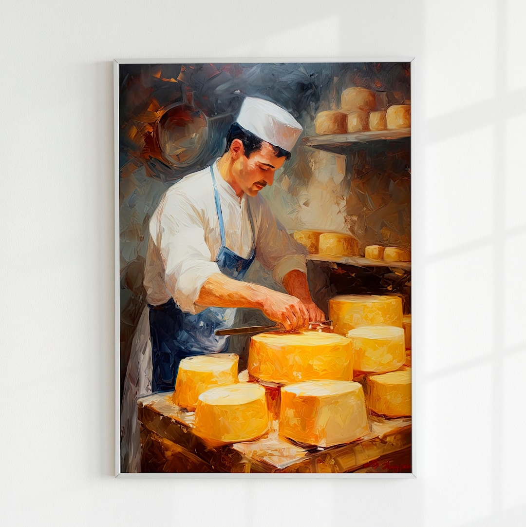 The Cheesemaker | Vintage Food Art, Kitchen Art, Impressionist Cheese ...