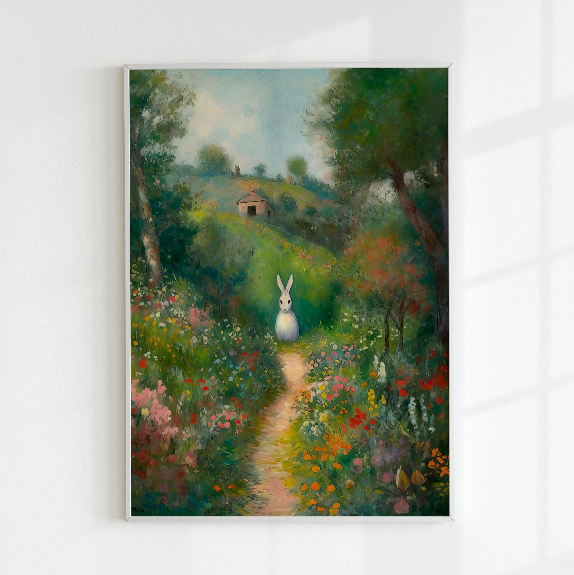 Cottage Bunny Cottagecore Art, Impressionist Nature Painting, Whimsical ...