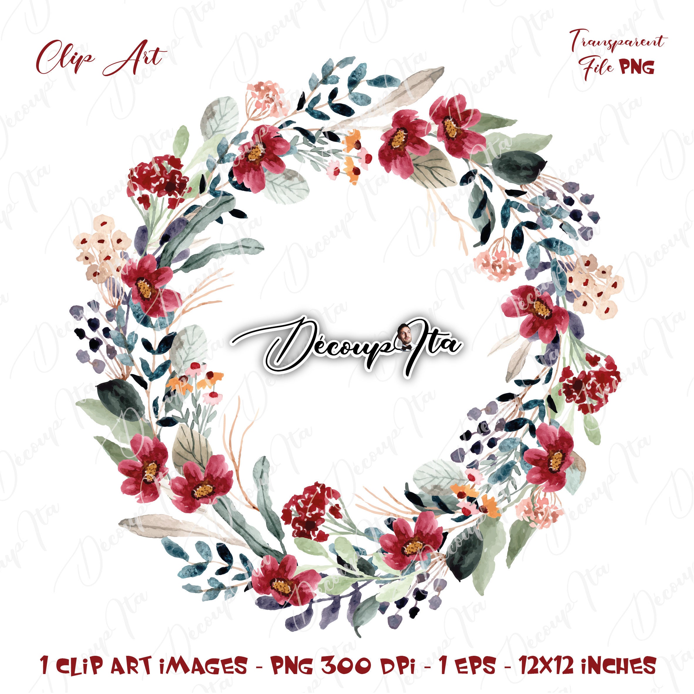 Beautiful floral garden watercolor wreath fleurs FLOWER clip | Etsy