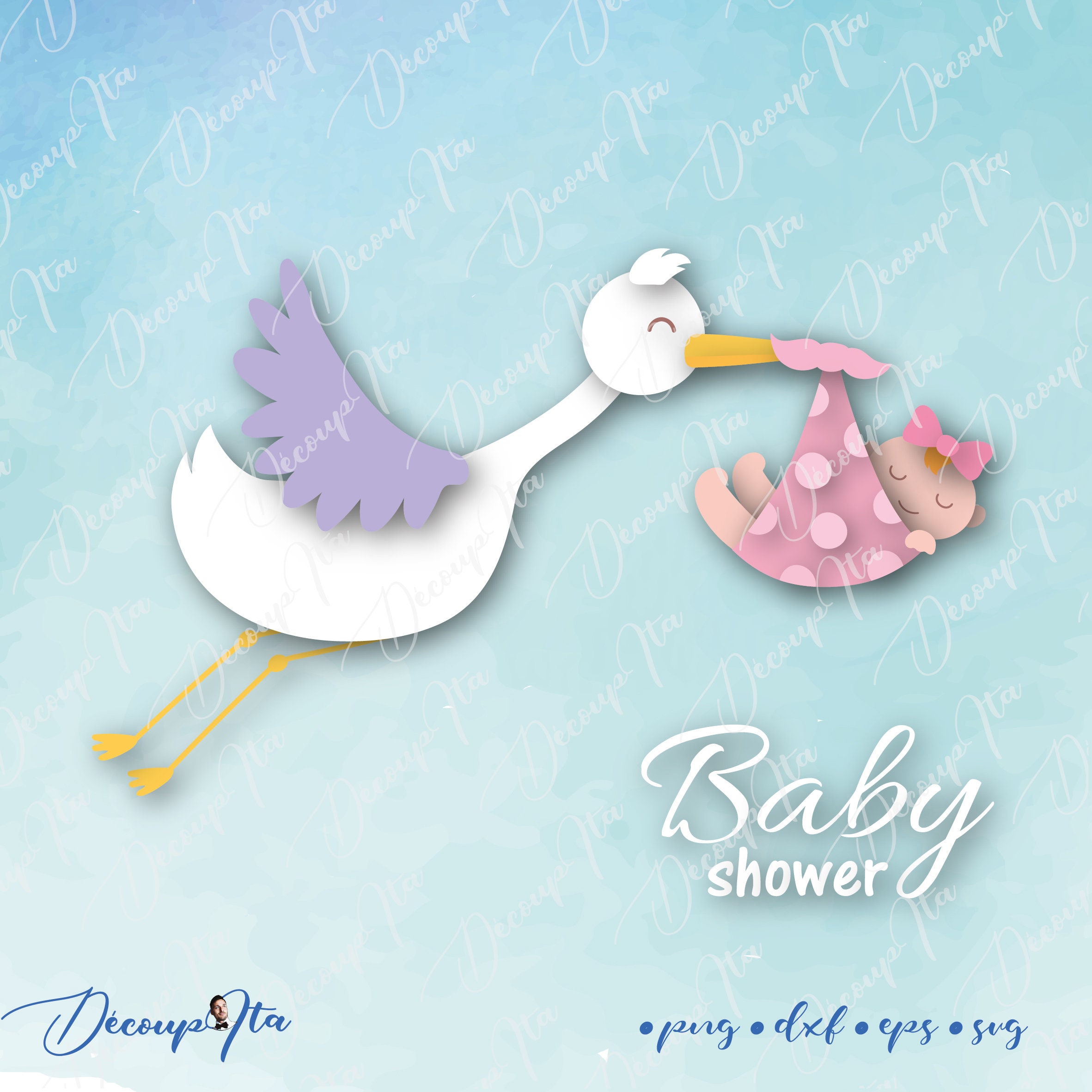 Baby Shower SVG Cut, Cicogna SVG, Clipart Baby Cut File Silhouette ...