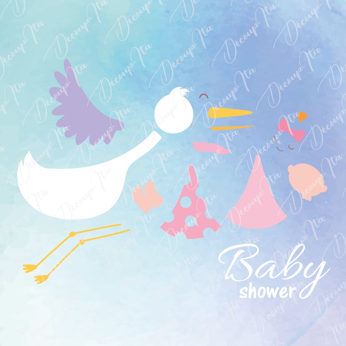 Baby Shower SVG Cut, Cicogna SVG, Clipart Baby Cut File Silhouette ...