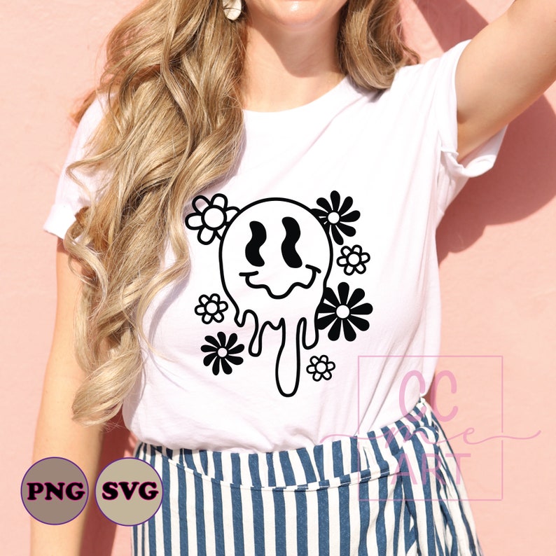 Drippy Smiley SVG PNG - Etsy