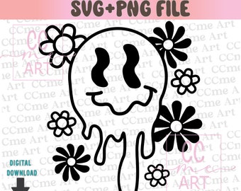 Checker Drippy Smiley Face SVG PNG, Melted Lightning Bolt Eyes Smiley ...