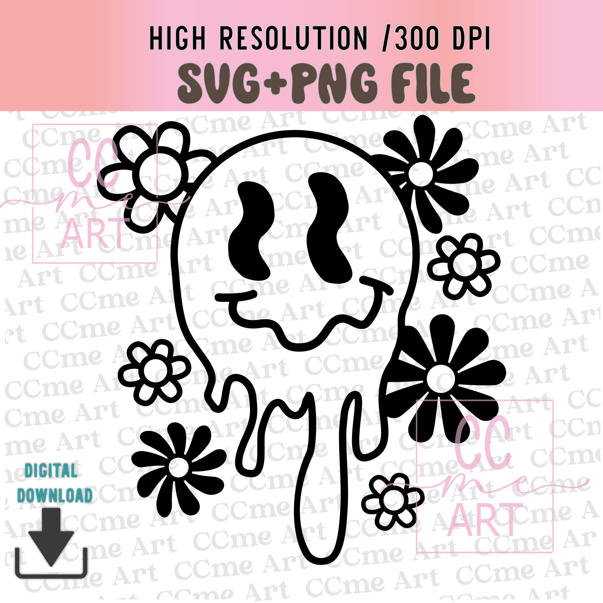 Drippy Smiley SVG PNG - Etsy
