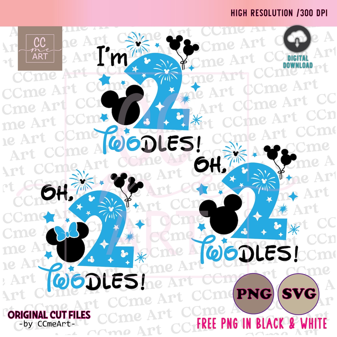 Oh Twodles 2nd Birthday SVG PNG: Mickey & Minnie Mouse (digital ...