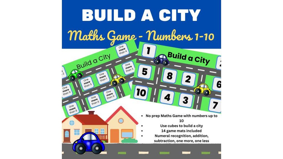 Printable Maths Game, Build a City Math Game, Numbers to 10 Game ...