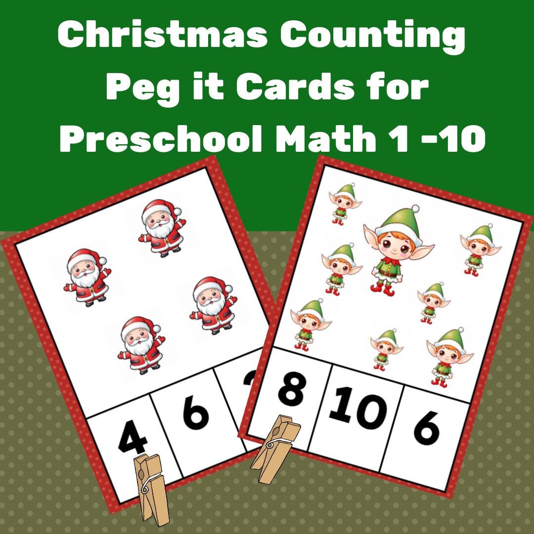 Christmas Printable Counting Cards Cards Set 1-20 Peg-it Cards Early ...