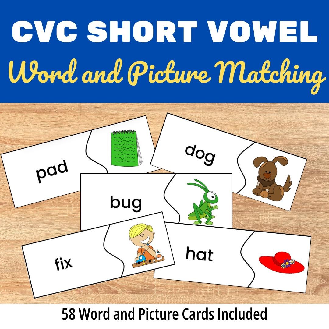 CVC Short Vowel Picture to Word Matching Game, CVC Phonics Game - Etsy
