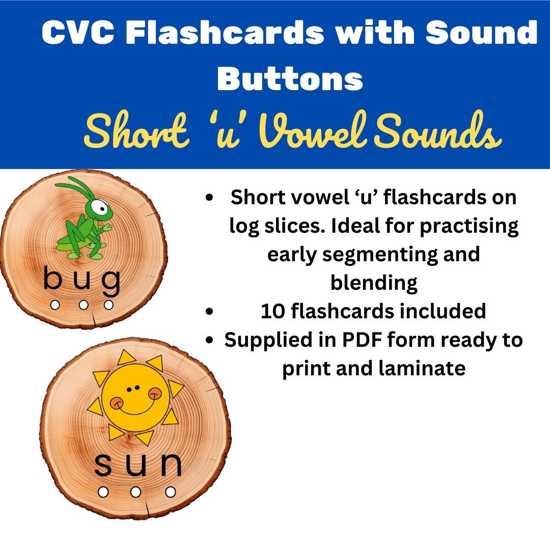 CVC Word Cards and Pictures , Short 'u' Vowel Sound, With Sound Buttons ...
