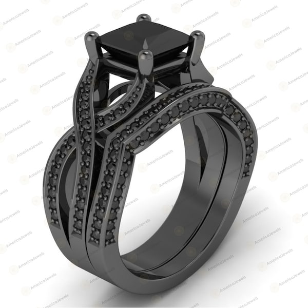 Black Diamond Ring Bridal Sets - Etsy