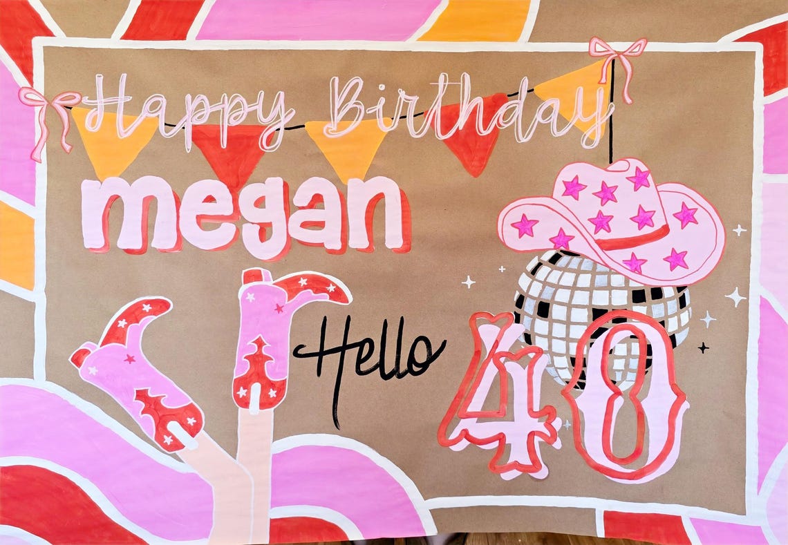 Cowgirl Disco Party Banner – Hand Painted Pink & Orange Decor for Girls ...