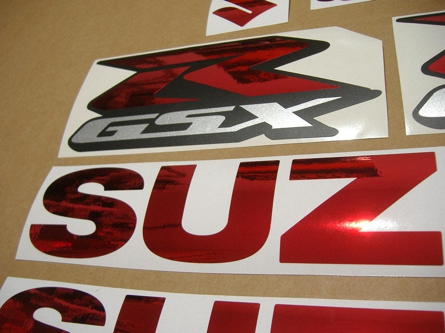 Suzuki GSX-R 600 /750 /1000 Chrome Red Customized Replacement Decals ...