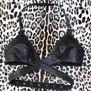 Studded Black Leather Bra Halter Wrap Top Festival Punk Rock - Etsy