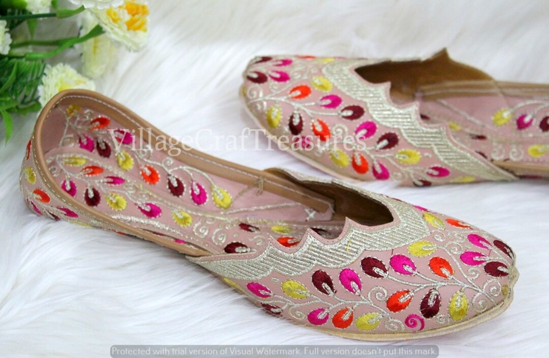 Jutti for Women Handmade Indian Phulkari Shoes Traditional Ethnic Flat ...