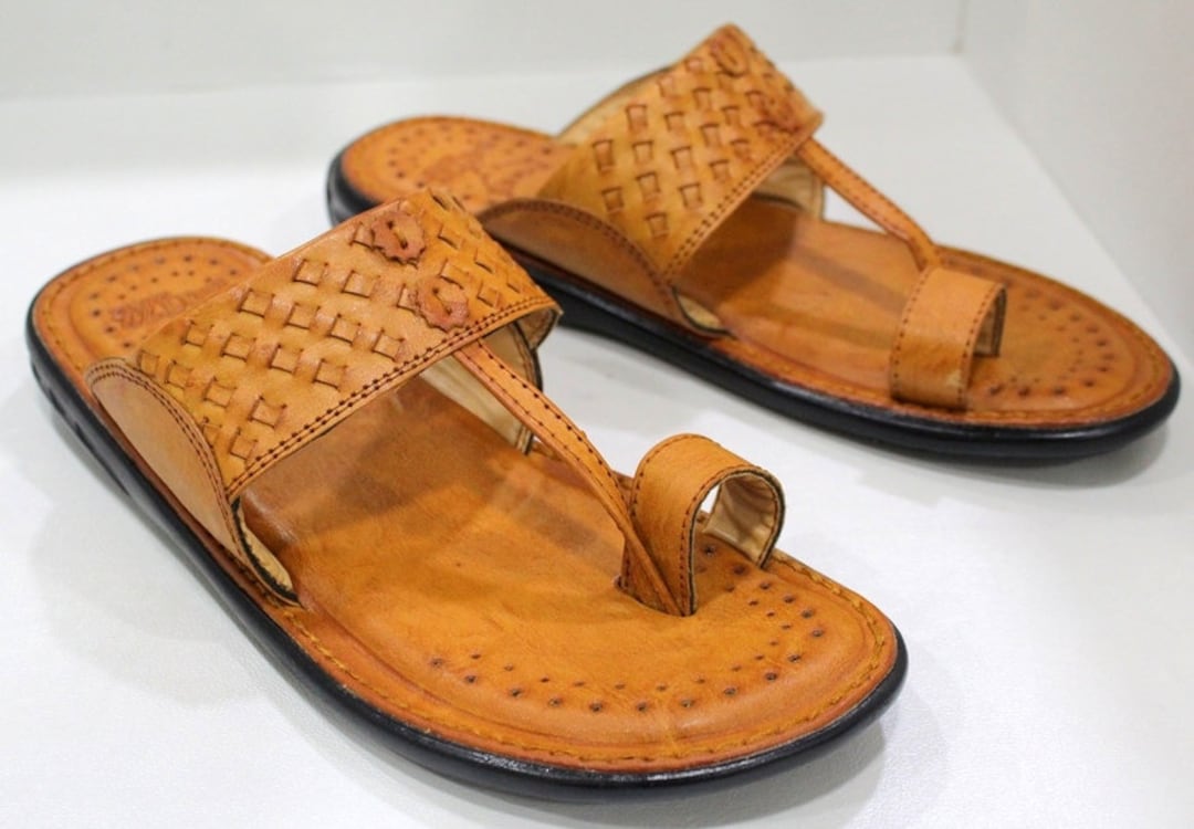 Tan Kolhapuri Chappals for Men Indian Sandals Kolhapuri Traditional Men ...