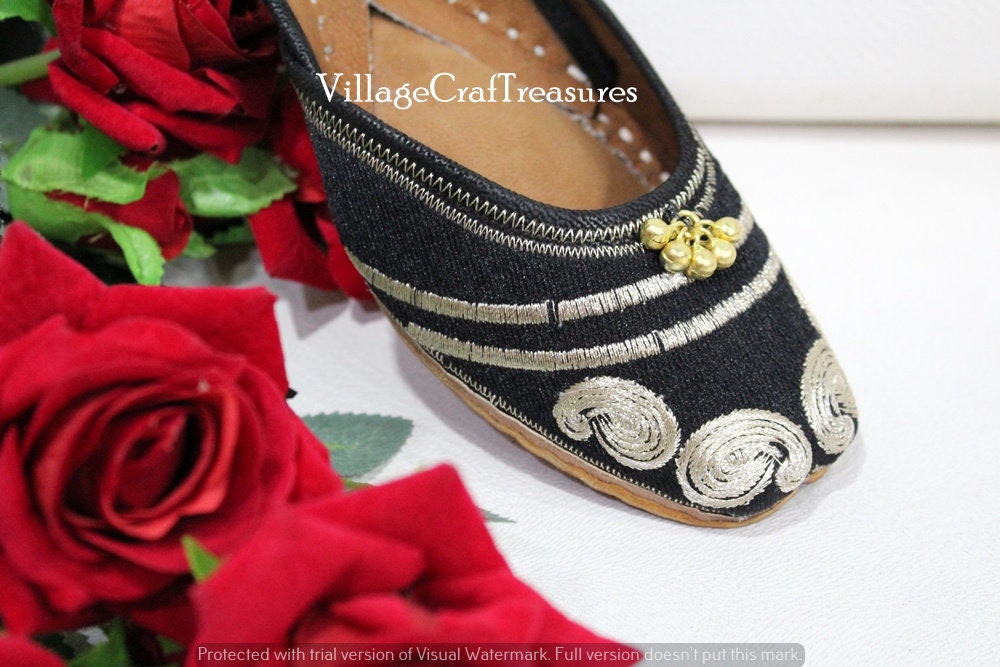 Black Punjabi Jutti For Women Handmade Shoes Indian Shoes | Etsy