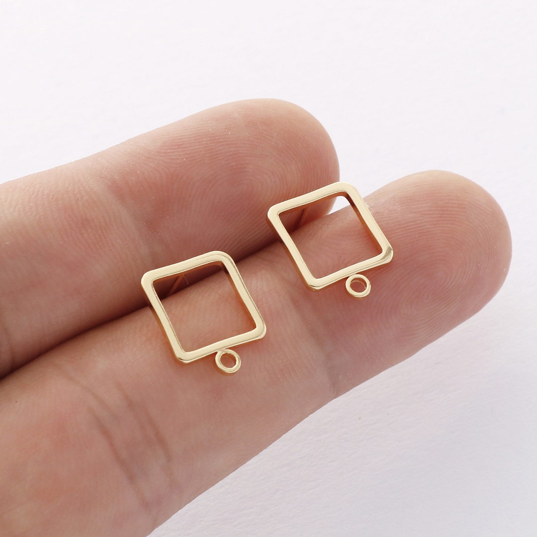 10pcs Real Gold Plated Square Earrings, Square Stud Earrings ...